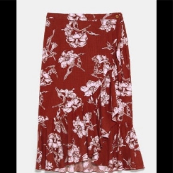 Zara | Skirts | Zara Floral Ruffle Wrap Skirt | Poshmark